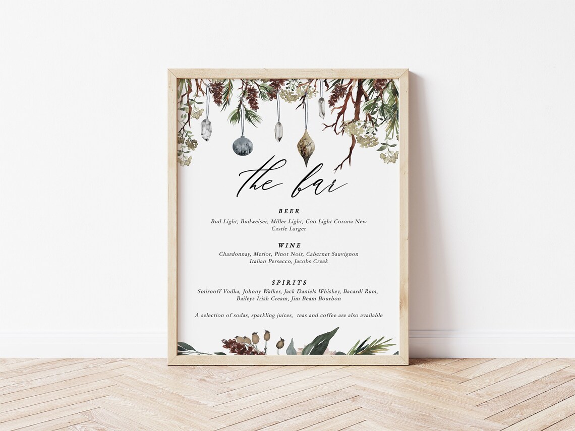 Christmas Bar Menu Printable Bar Menu Rustic Christmas Sign - Etsy
