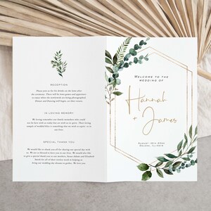Greenery Wedding Program Template, Wedding Program Printable, Boho ...