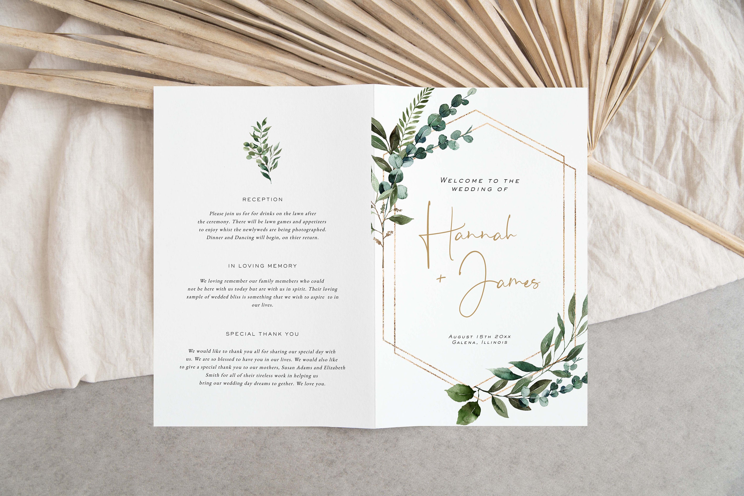 Greenery Wedding Program Template Wedding Program Printable - Etsy