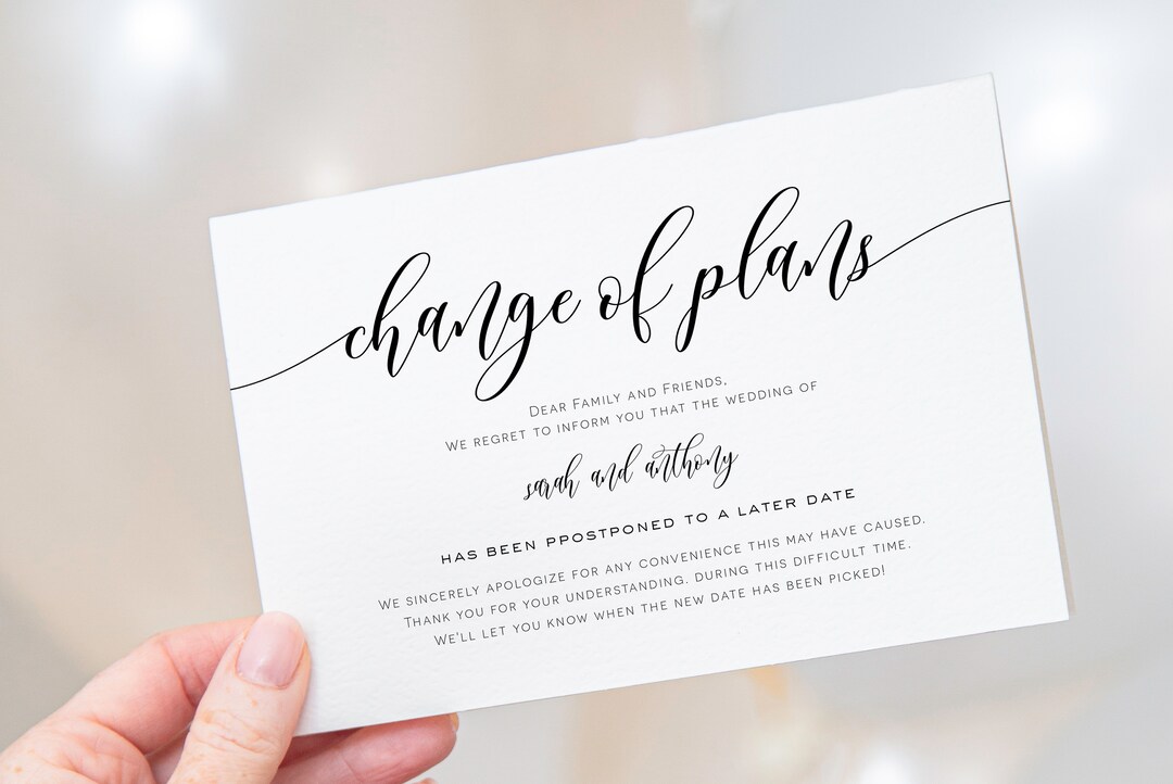 Postponement Wedding Date Announcement, Wedding Postponed Postcard, 4x6 ...