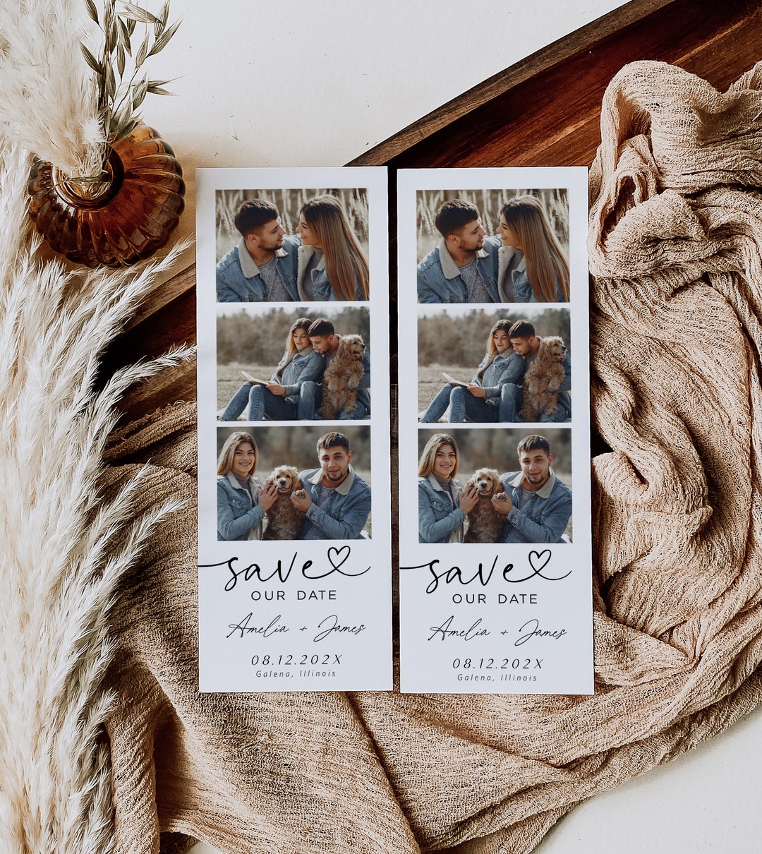 Photo Strip Save the Date, Editable Photo Booth Wedding Date Card ...