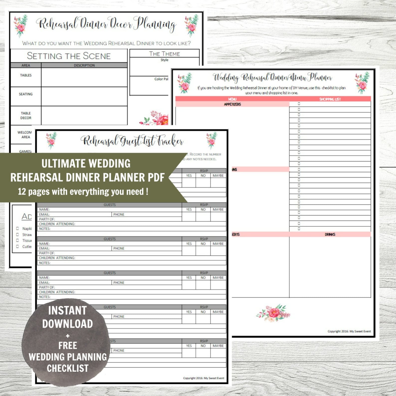 Wedding Rehearsal Dinner Planner, Rehearsal Dinner Planner, Printable ...