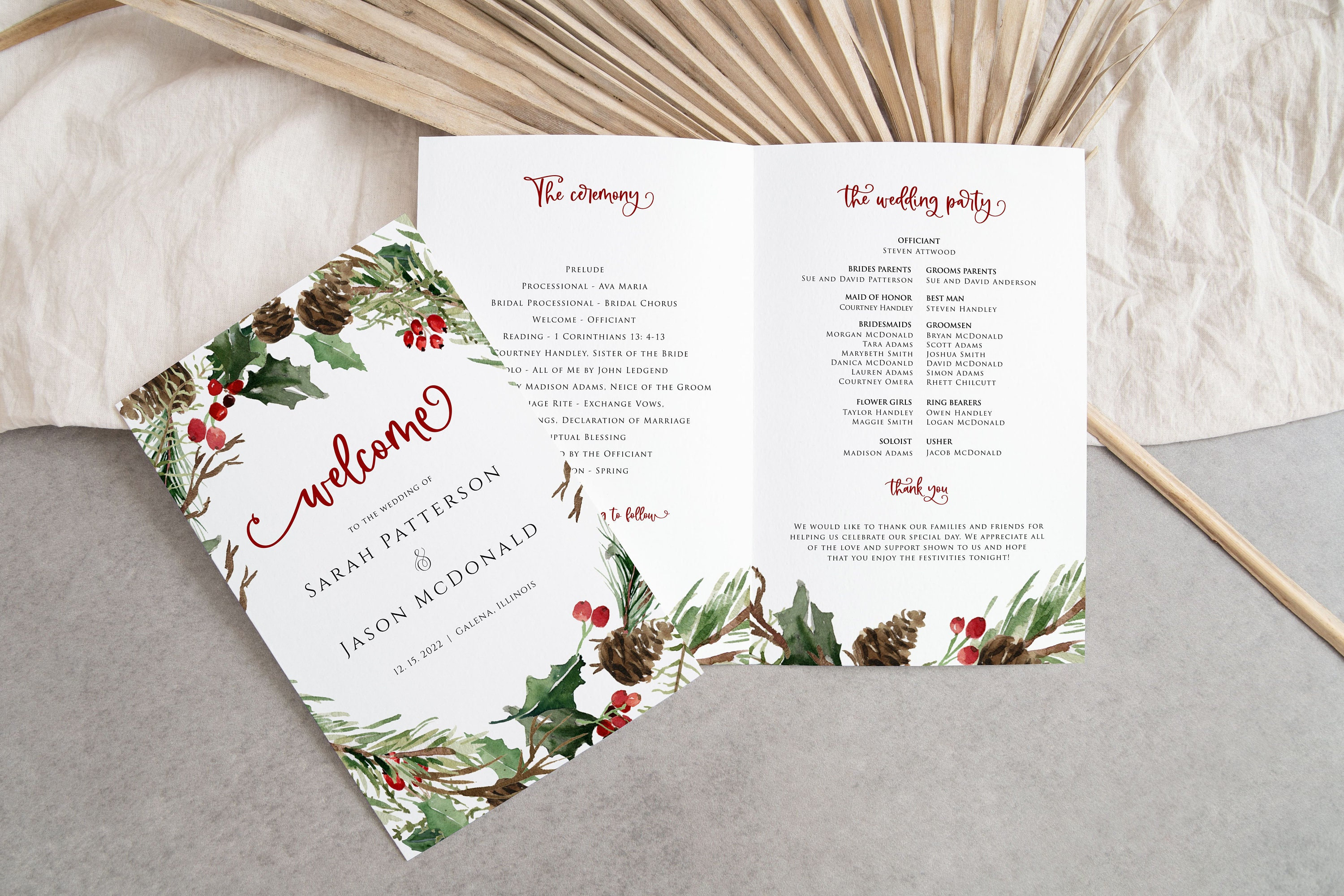 Christmas Wedding Program Template Wedding Program Printable - Etsy