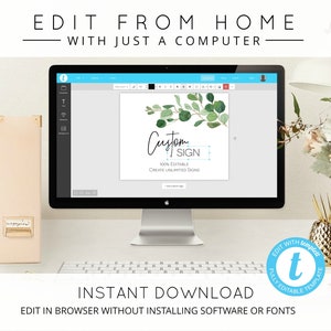 Succulent Custom Sign, (portrait and Landscape), Editable Sign Template ...
