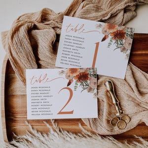 Fall Seating Chart Cards, Autumn Seating Chart Wedding, Terracotta ...