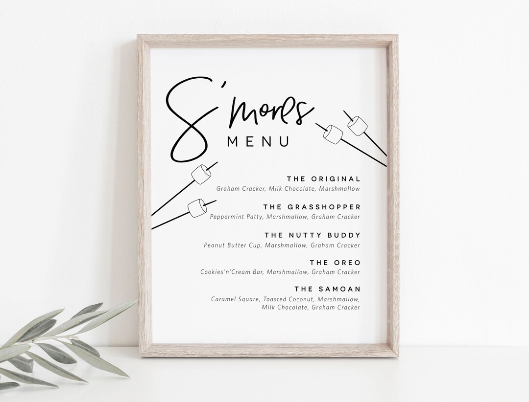 S'mores Menu Sign, Smore Bar Sign, S'more Station, Summer Wedding, Fall ...