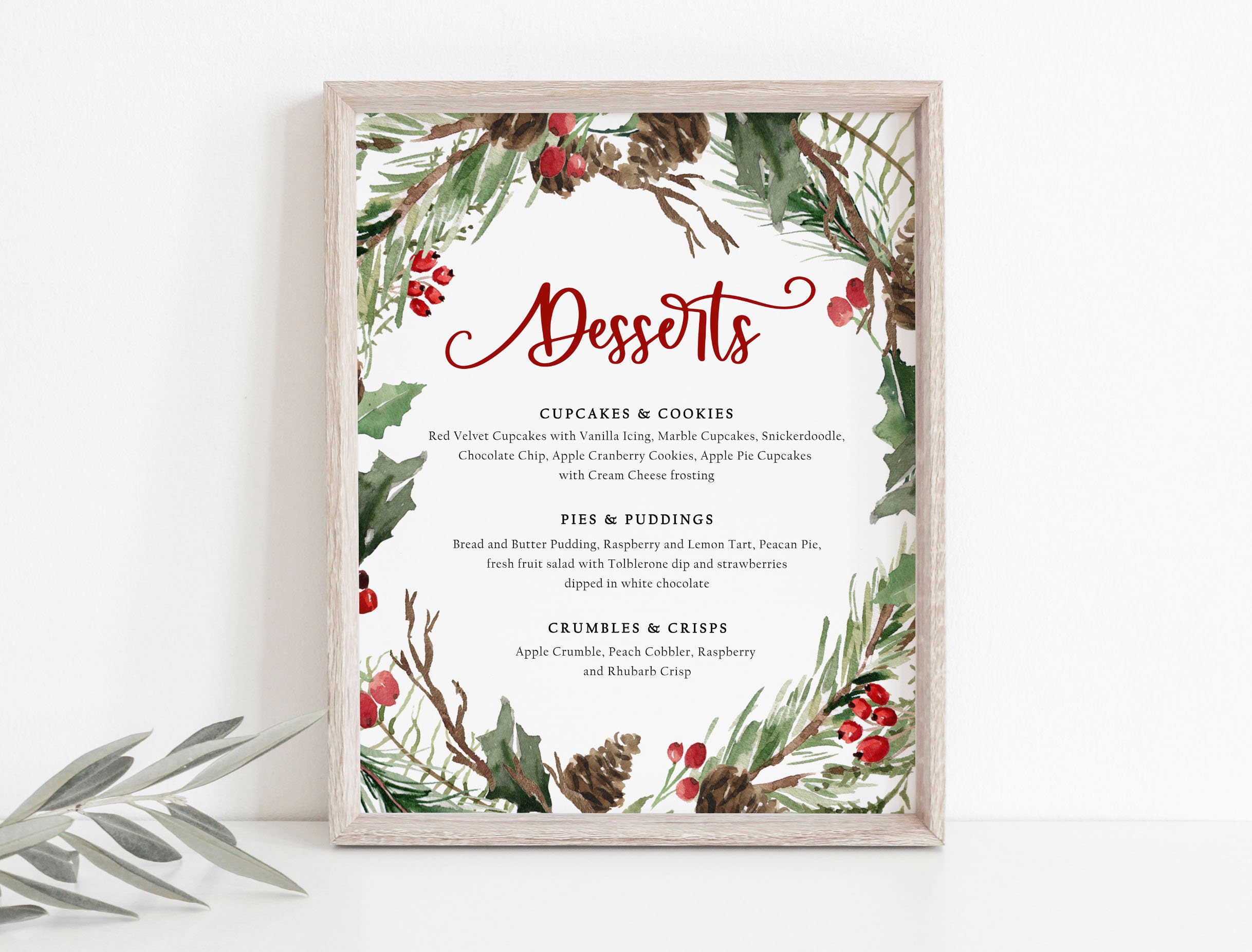 Dessert Menu Sign Christmas Desserts Sign Template Printable | Etsy