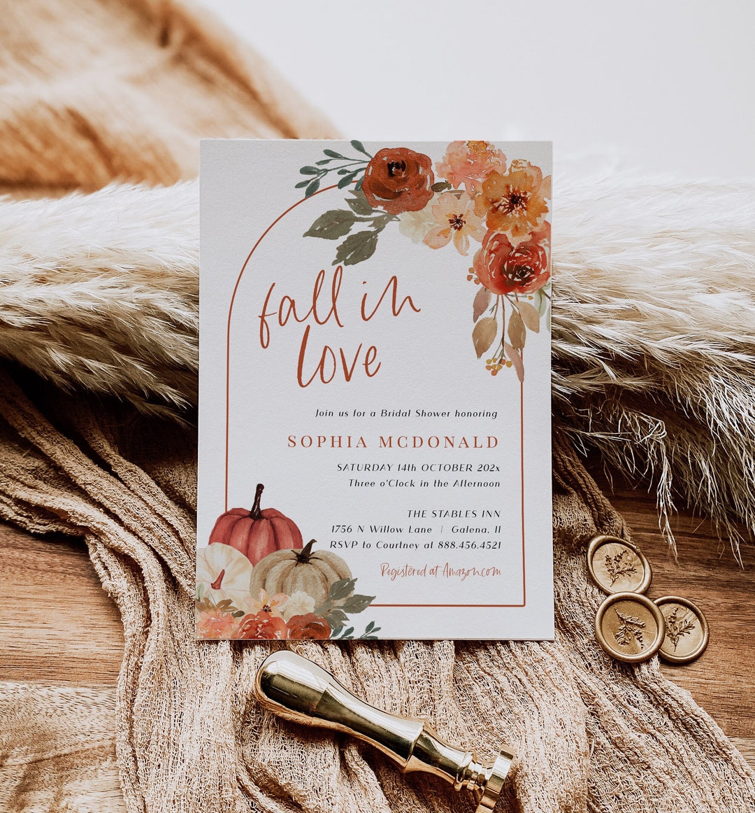 Fall Bridal Shower Invitation, Autumn Bridal Shower Pumpkin Invitation ...