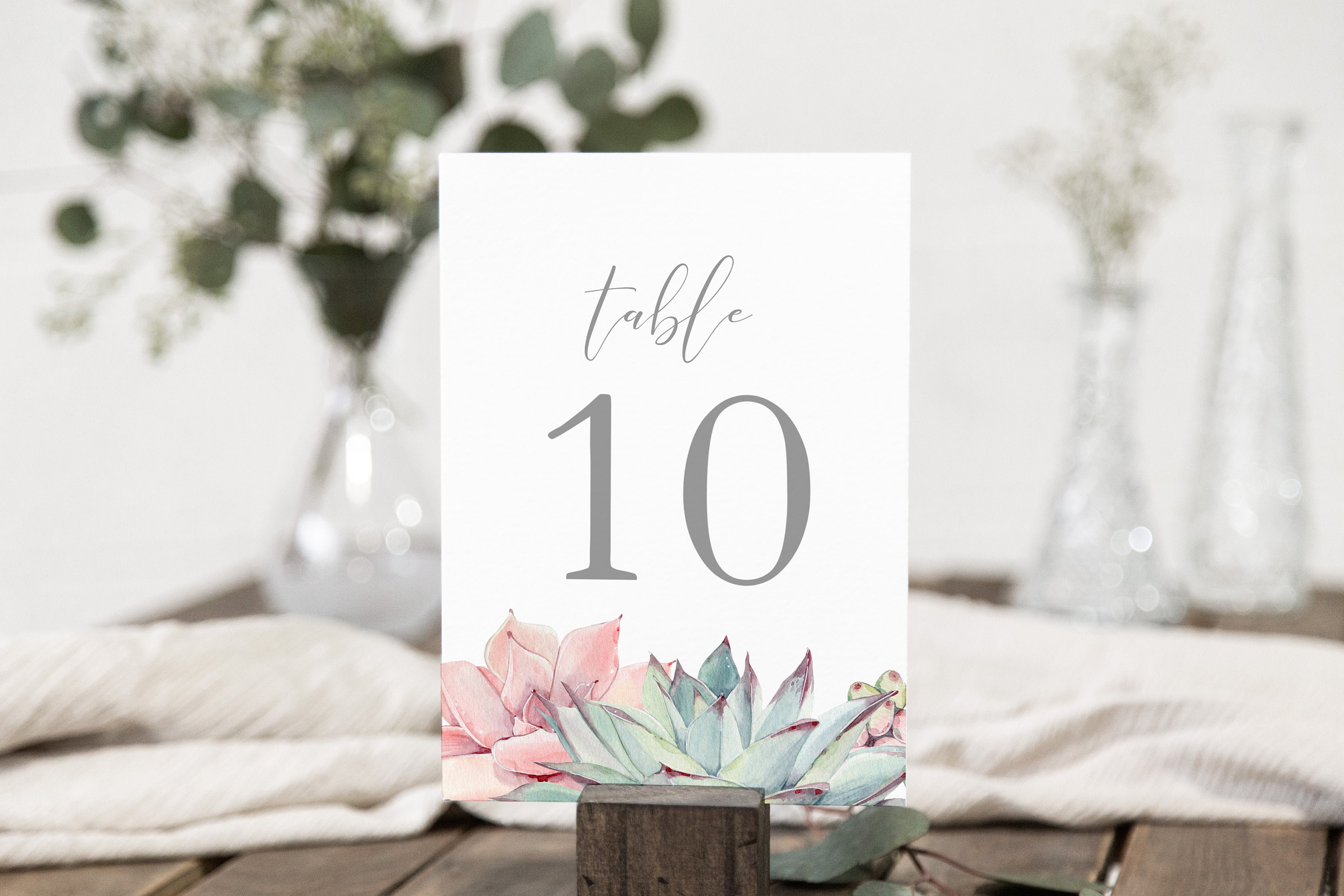Succulent Table Numbers Template, Printable Table Numbers, Blush Table ...