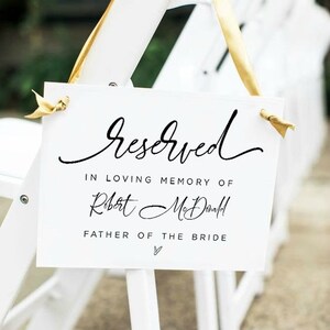 Reserved Seating Sign, Wedding Memorial Sign, Wedding Memory Reserved ...