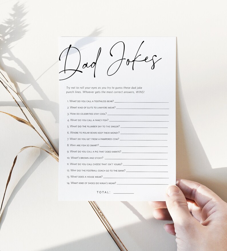 Dad Jokes Baby Game, Printable Baby Shower Game, Editable Dad Jokes ...
