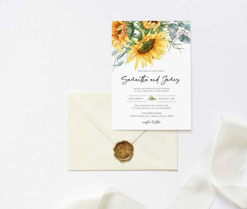 Sunflower Wedding Invitation Sunflower Wedding Suite - Etsy