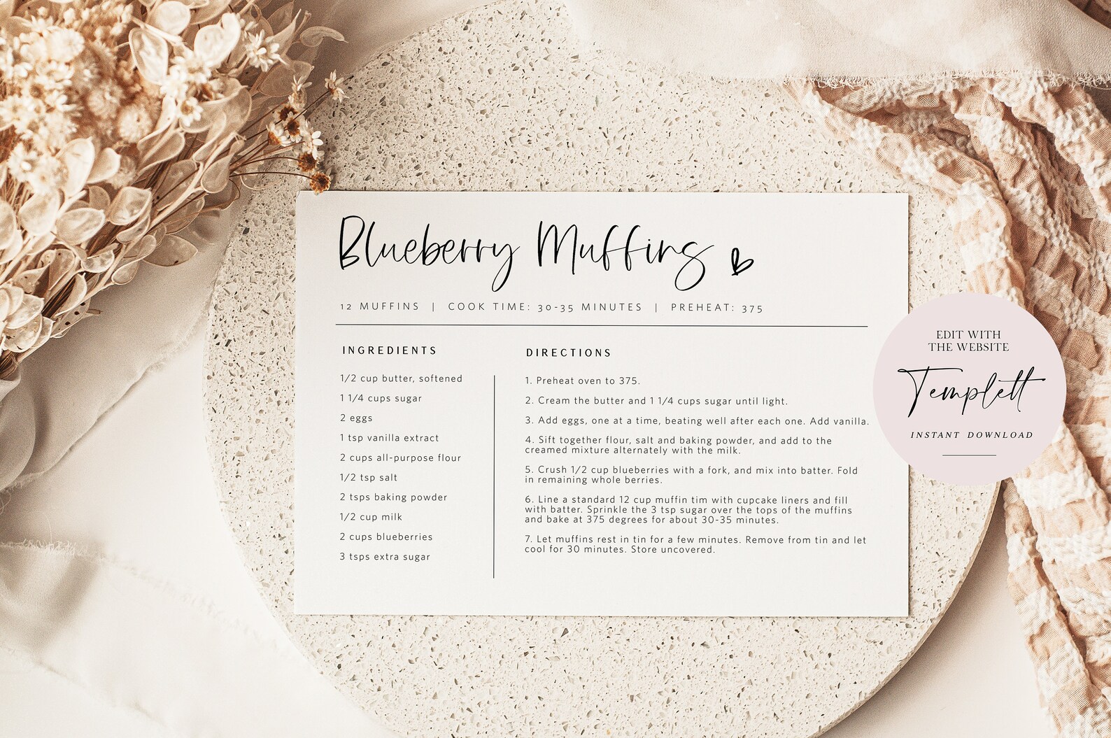 Editable Recipe Card Template, Minimalist Recipe Card, Diy Recipe Card ...