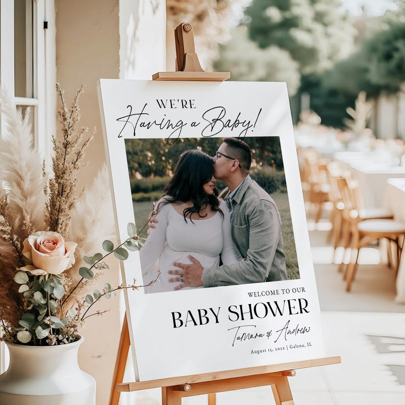 Photo Welcome Baby Shower Sign Poster, We're Having A Baby Welcome Sign ...