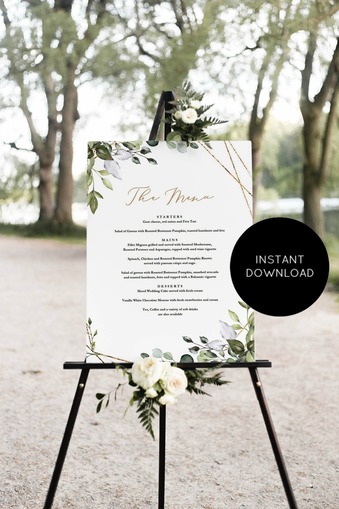Wedding Menu Sign, Printable Wedding Menu Poster, Greenery Wedding Menu ...