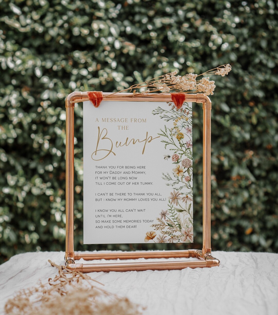 Message From the Bump Sign, Wildflower Baby Message Sign, Baby Bump ...
