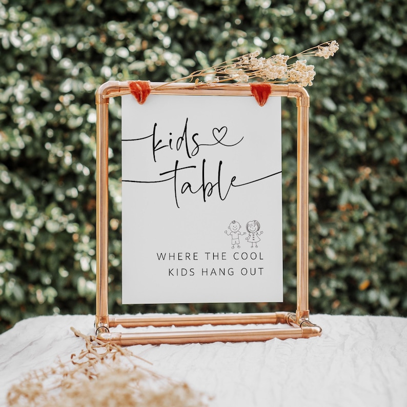 Kids Table Sign, Minimalist Wedding Children's Table Sign, Printable ...