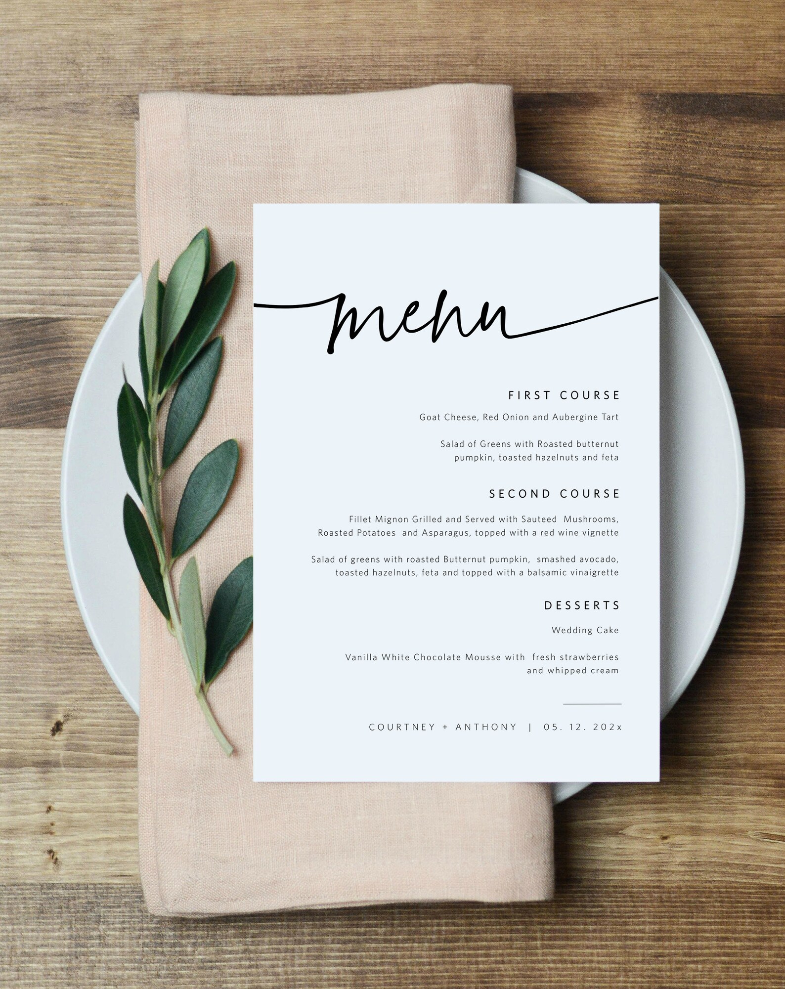 Wedding Menu Template, Printable Menu Card, 5x7 & 8x10 Wedding Menu ...