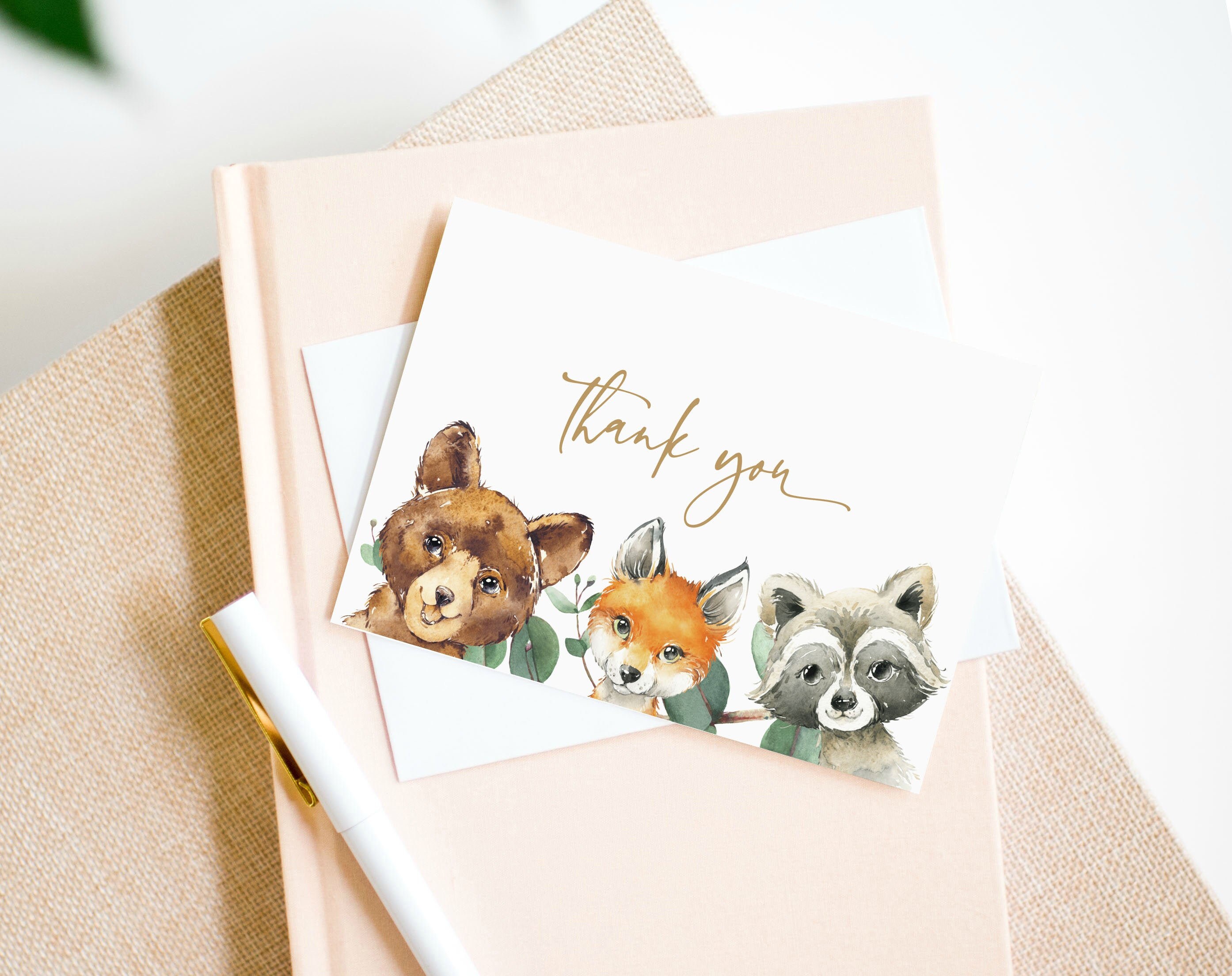 Edit with TEMPLETT Woodland Animals Thank You Card Template Thank you ...