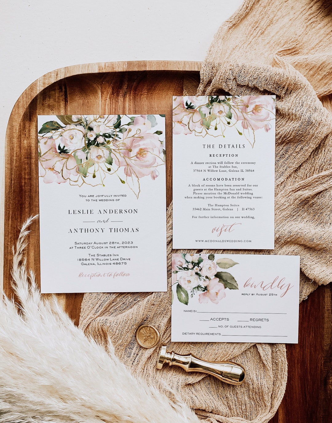 Blush Wedding Invitation Template, Printable Wedding Invitation ...
