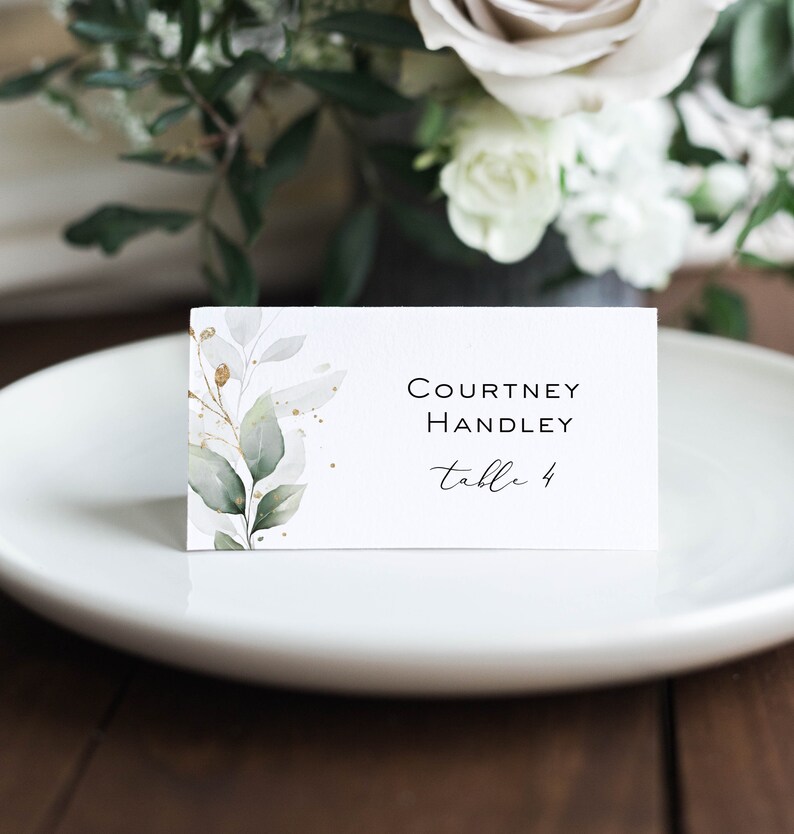 Greenery Place Card Template Gold Place Card Seating Card - Etsy
