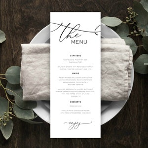 Script Menu Card, Printable Menu, Calligraphy Menu Card, Instant ...
