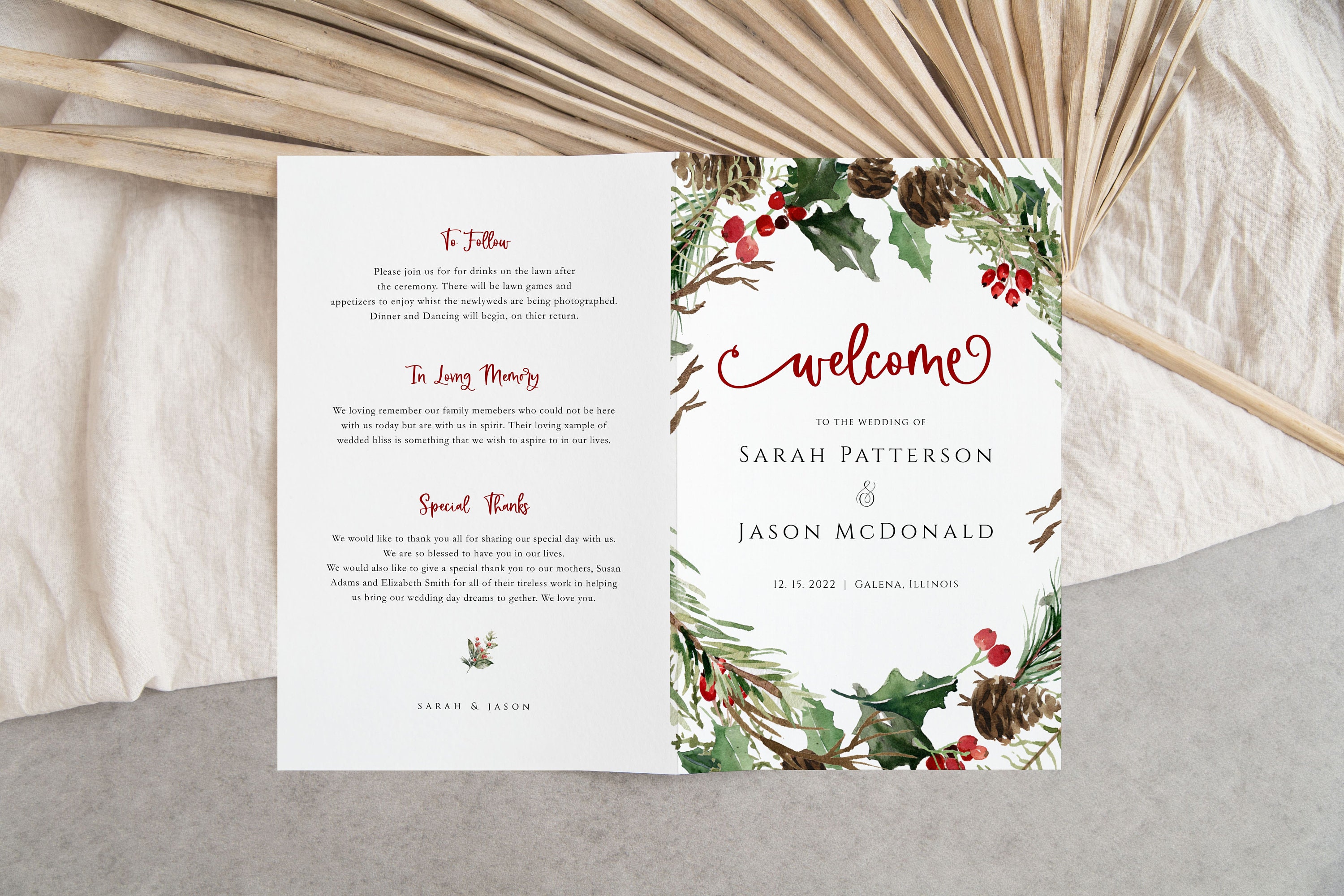 Christmas Wedding Program Template Wedding Program Printable - Etsy