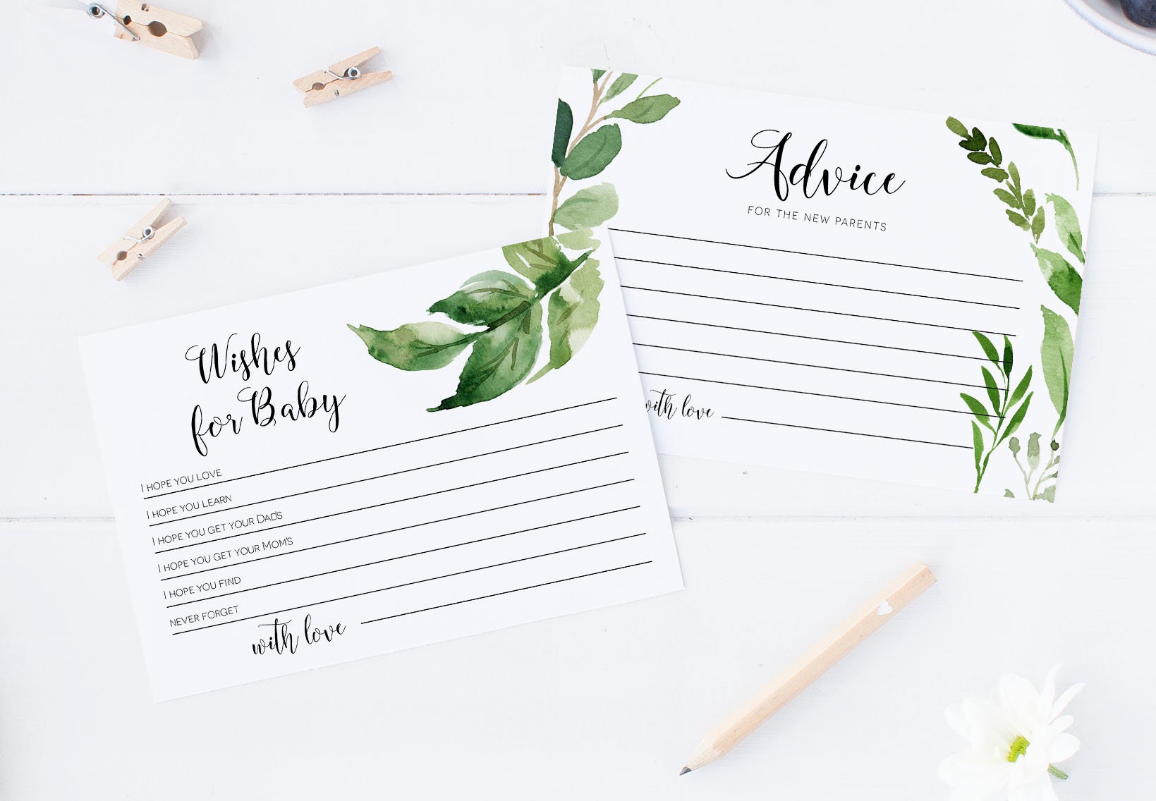 Baby Shower Advice Card Printable Greenery Baby Predictions | Etsy