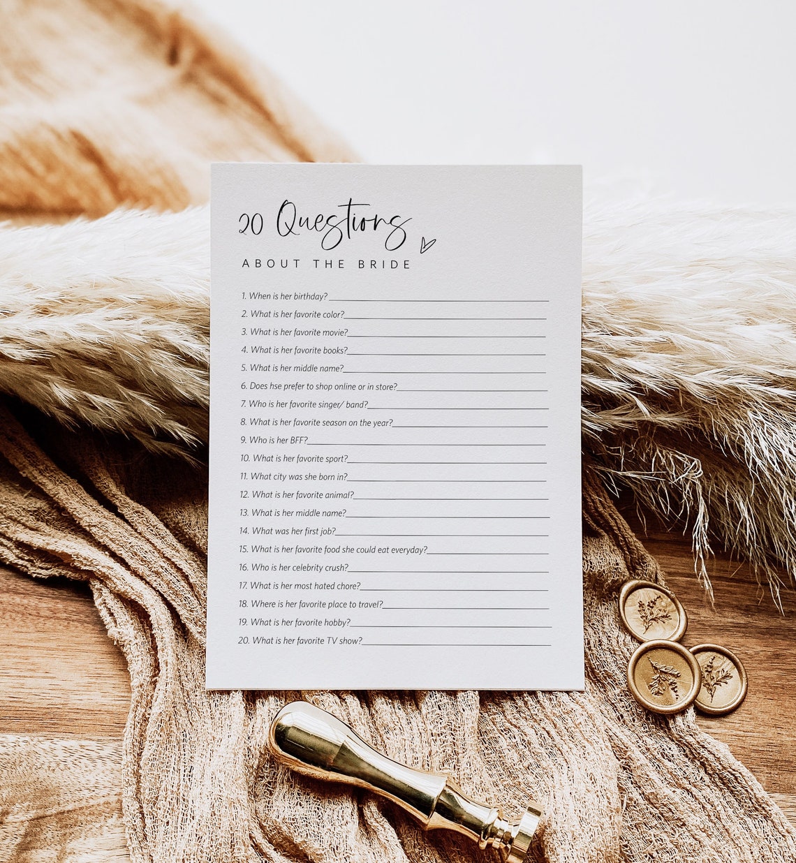 20 Questions About the Bride, Minimalist Bridal Trivia Game Card ...