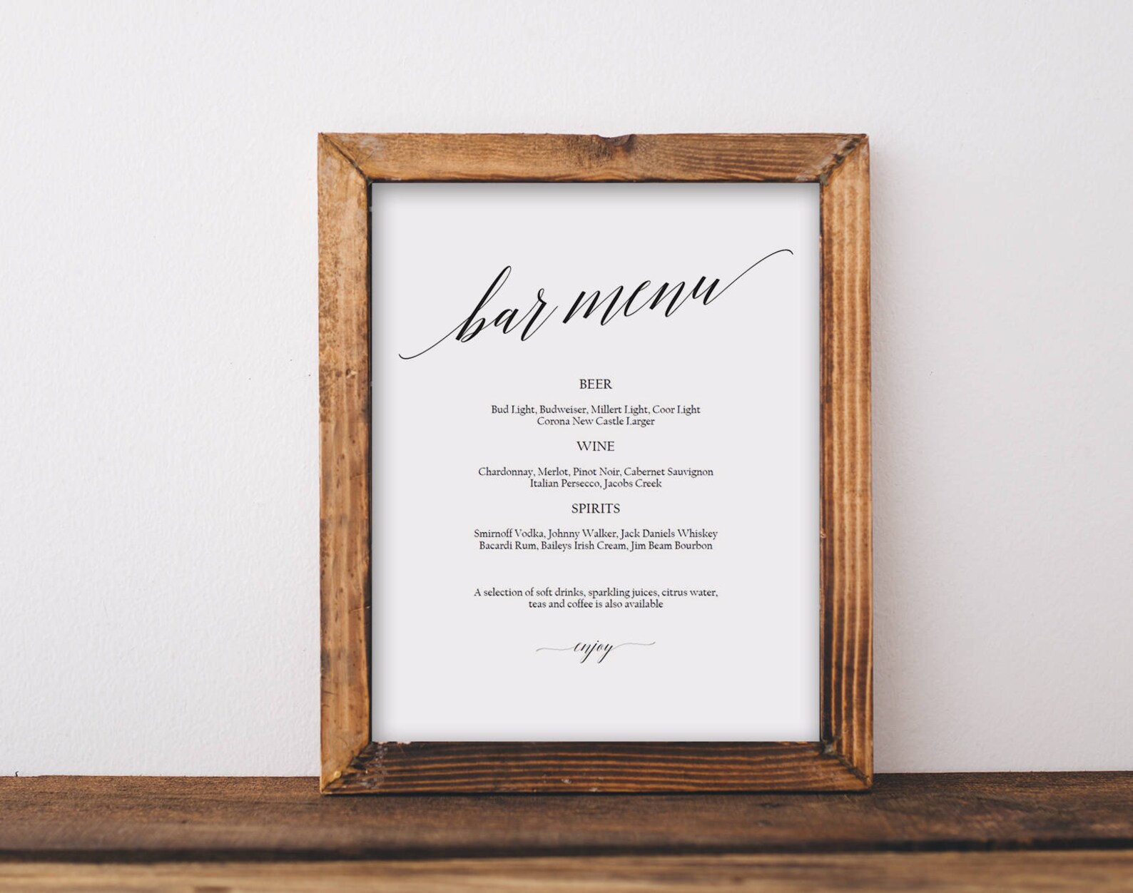 Wedding Bar Menu Sign Printable Script Bar Template Instant - Etsy