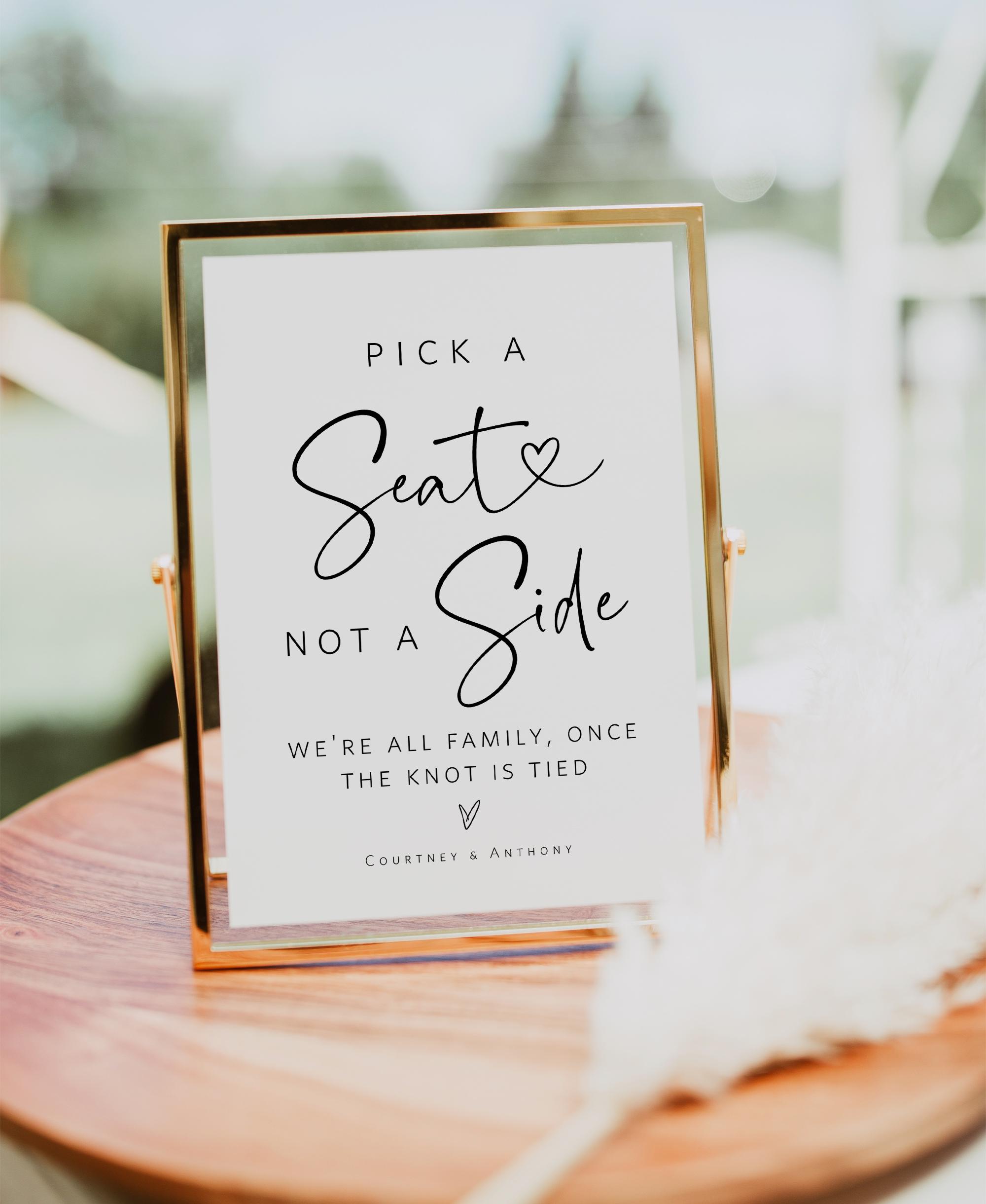 Pick a Seat Not a Side Sign , Wedding Seating Poster, Choose a Seat ...