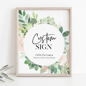 Succulent Custom Sign, (portrait and Landscape), Editable Sign Template ...