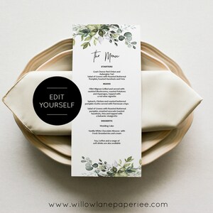 Greenery Menu Printable, Wedding Menu Template, Printable Greenery Menu ...