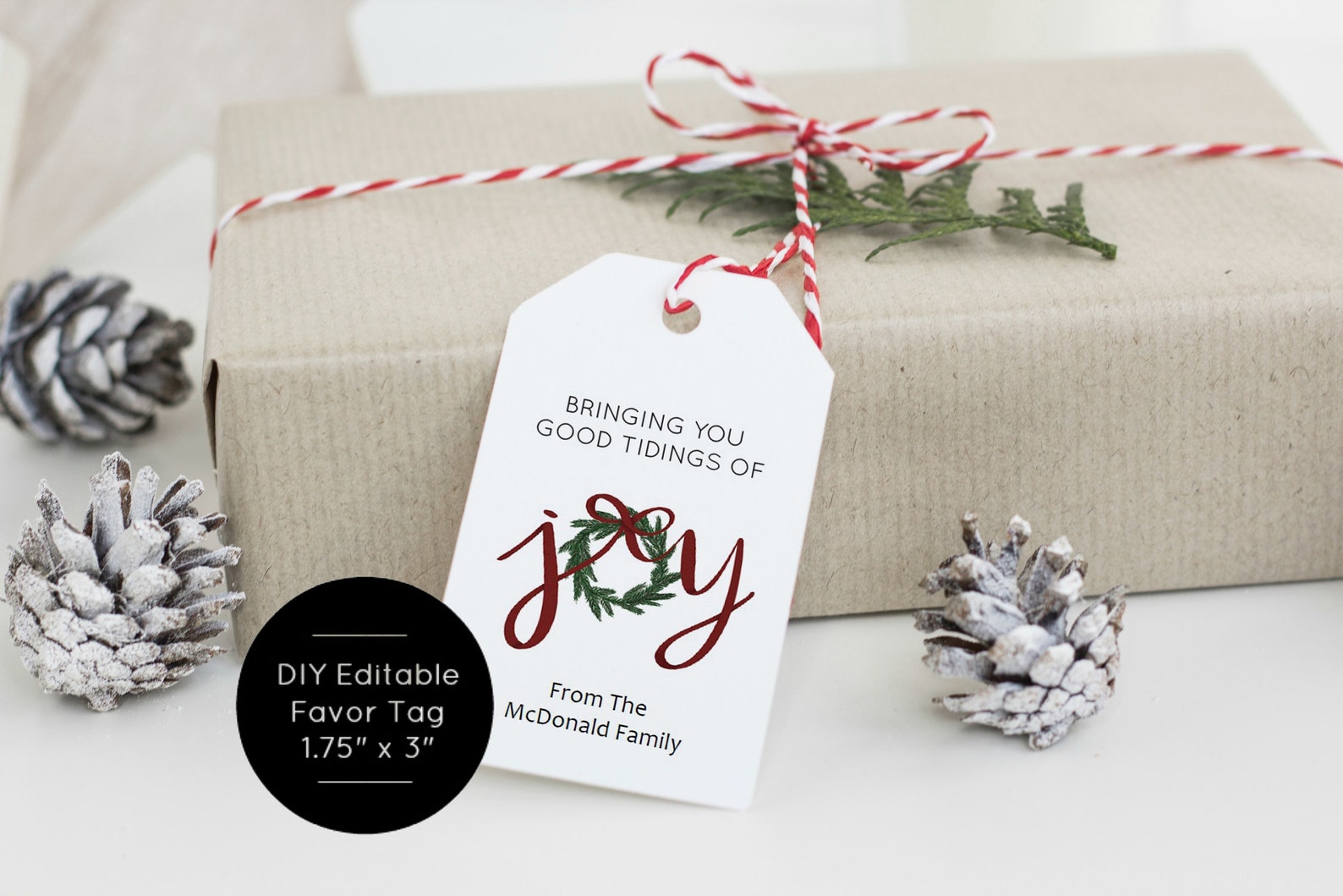 Christmas Wreath Tag Christmas Joy Gift Tag Christmas Tag - Etsy