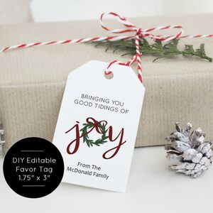 Christmas Wreath Tag, Christmas Joy Gift Tag, Christmas Tag Template ...