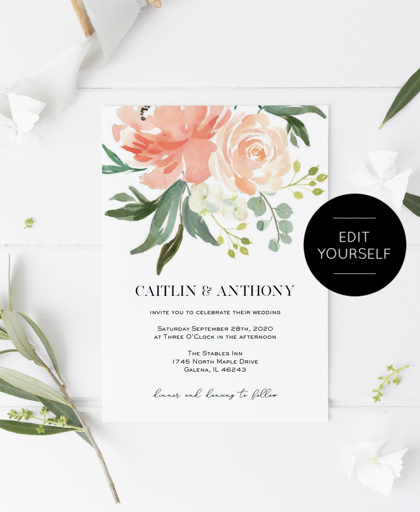 Peach Wedding Invitation Printable Wedding Invitation | Etsy