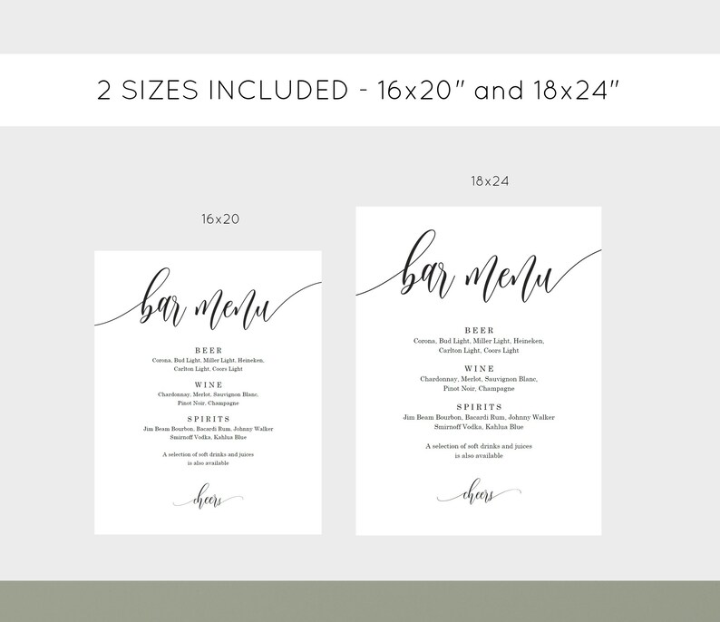 Wedding Bar Menu Sign Printable Calligraphy Bar Menu Poster | Etsy