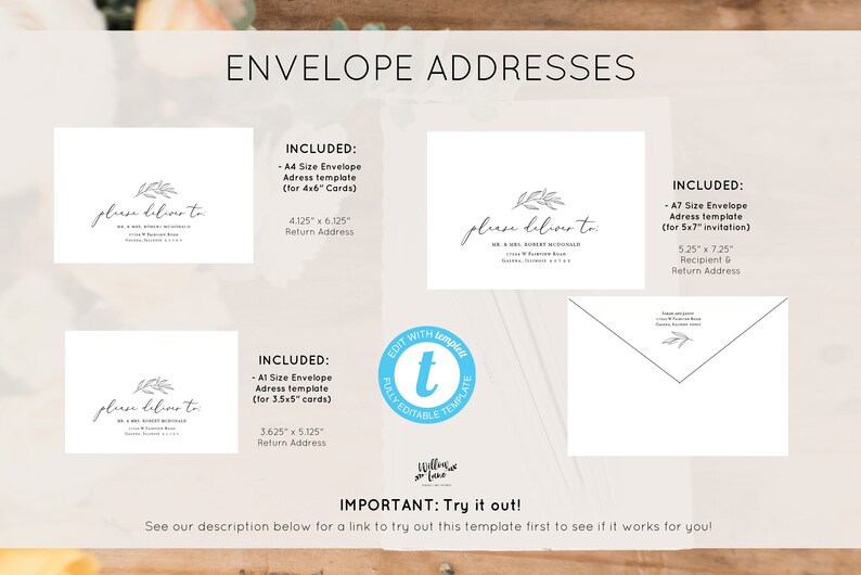 Wedding Envelope Template Address Modern Printable Envelope | Etsy