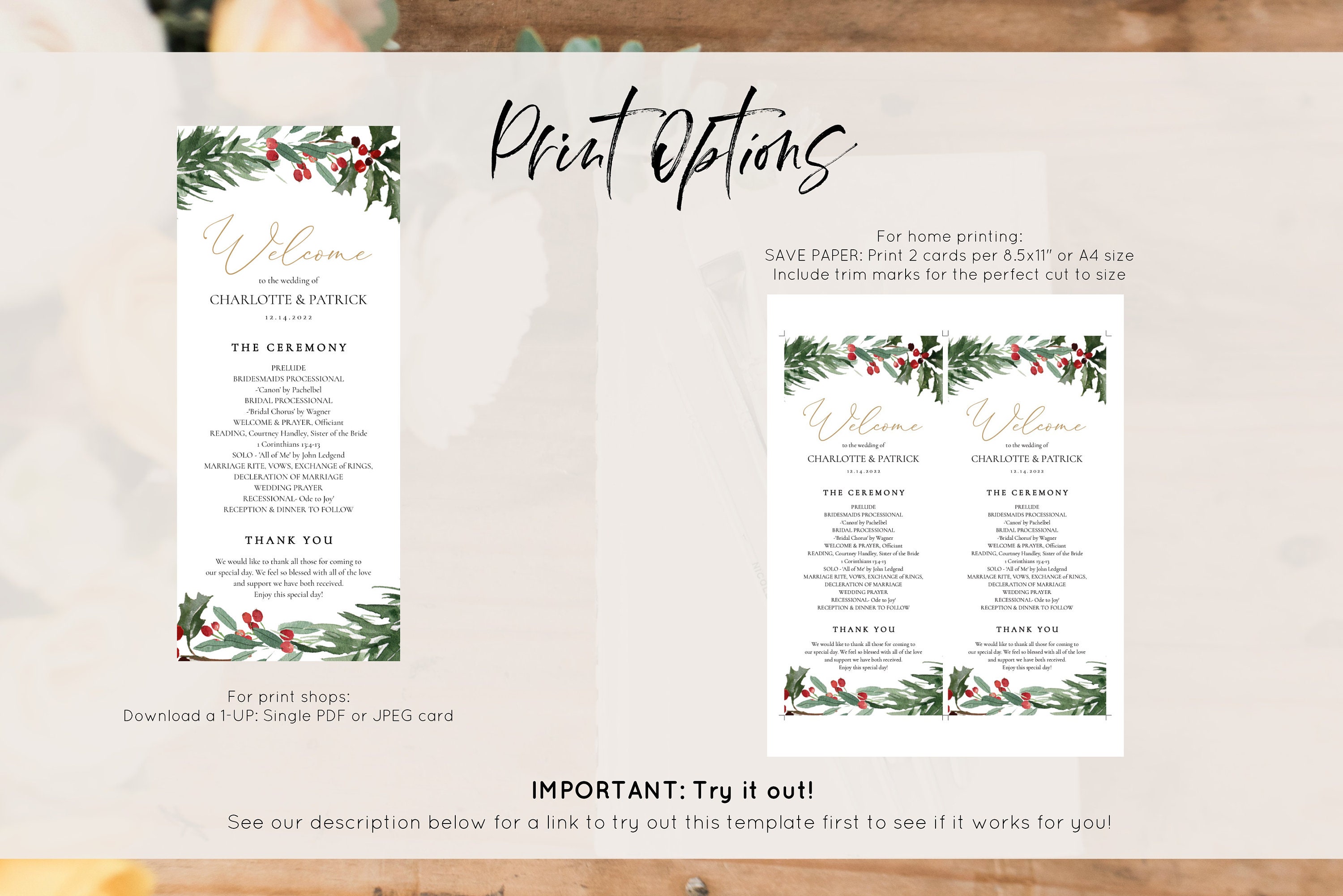 Christmas Wedding Program Printable Wedding Ceremony Program | Etsy