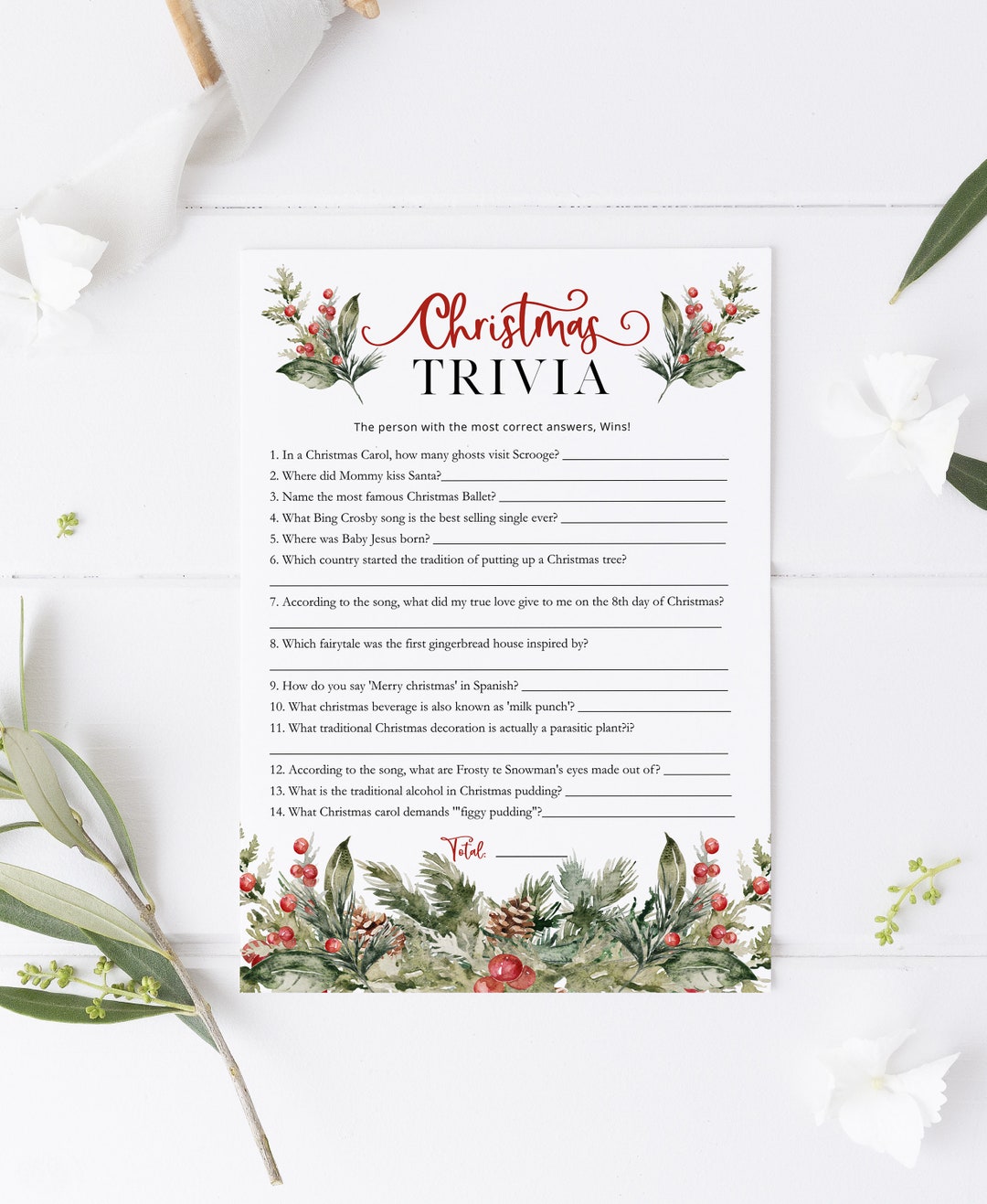 Christmas Trivia Game, Holiday Party Game, Chrsitmas Trivia Card ...