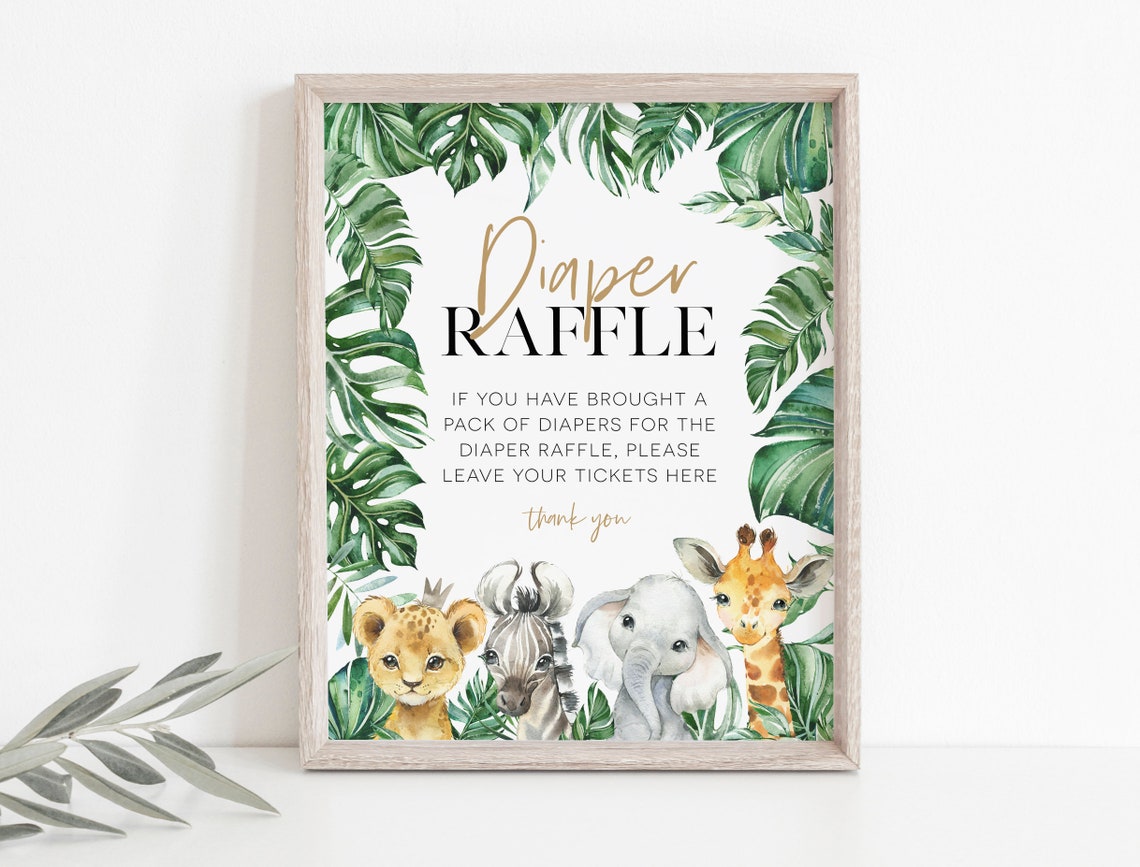 Jungle Diaper Raffle Sign Safari Diaper Raffle Cards Diaper | Etsy