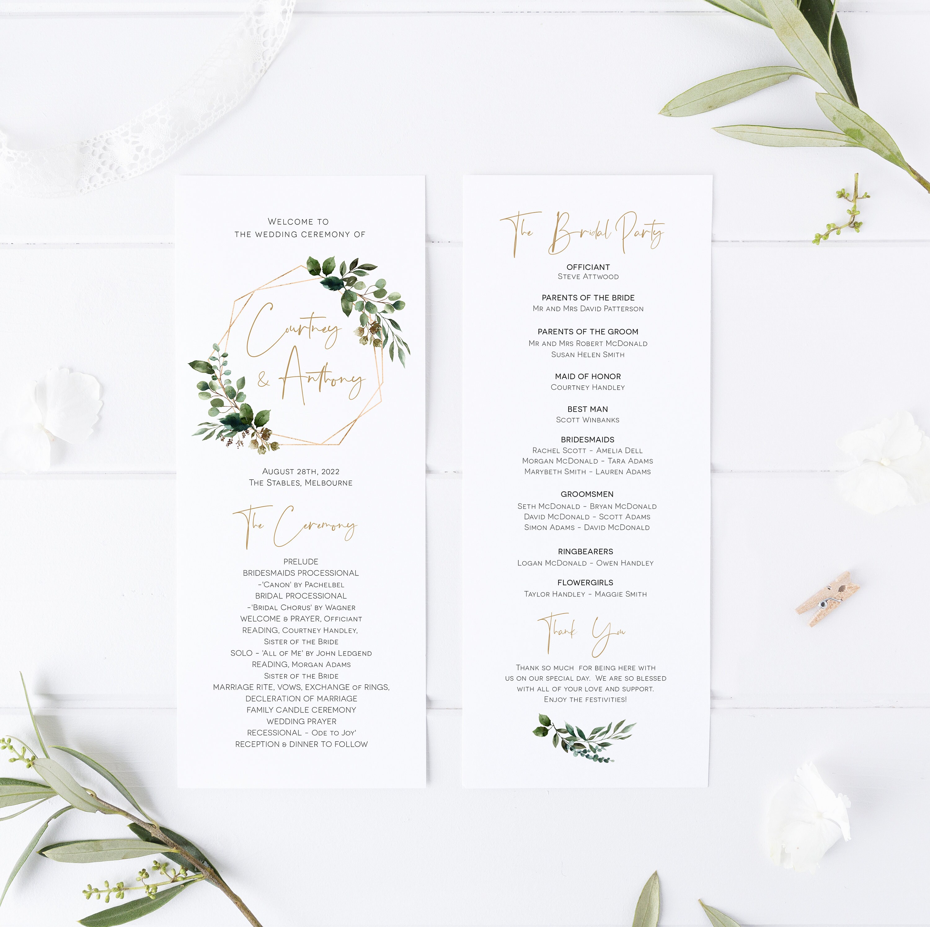 Greenery Wedding Program Printable Wedding Ceremony Program | Etsy