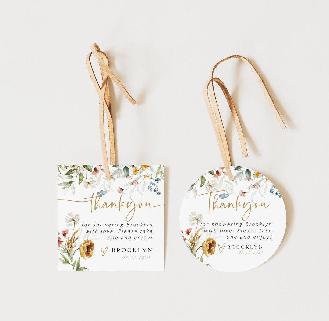 Wildflower Thank You Tag, Printable Round Favor Tag Template, Floral ...