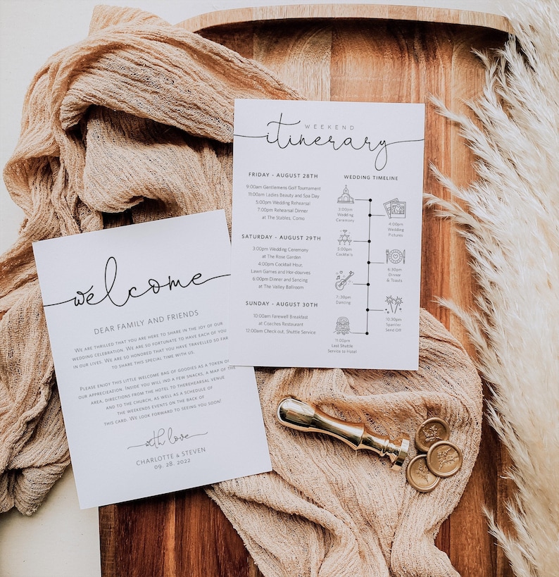 Welcome Letter & Timeline Card Script Wedding Order of | Etsy