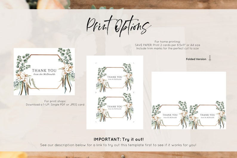 Boho Thank You Card Template Thank You Card Printable - Etsy