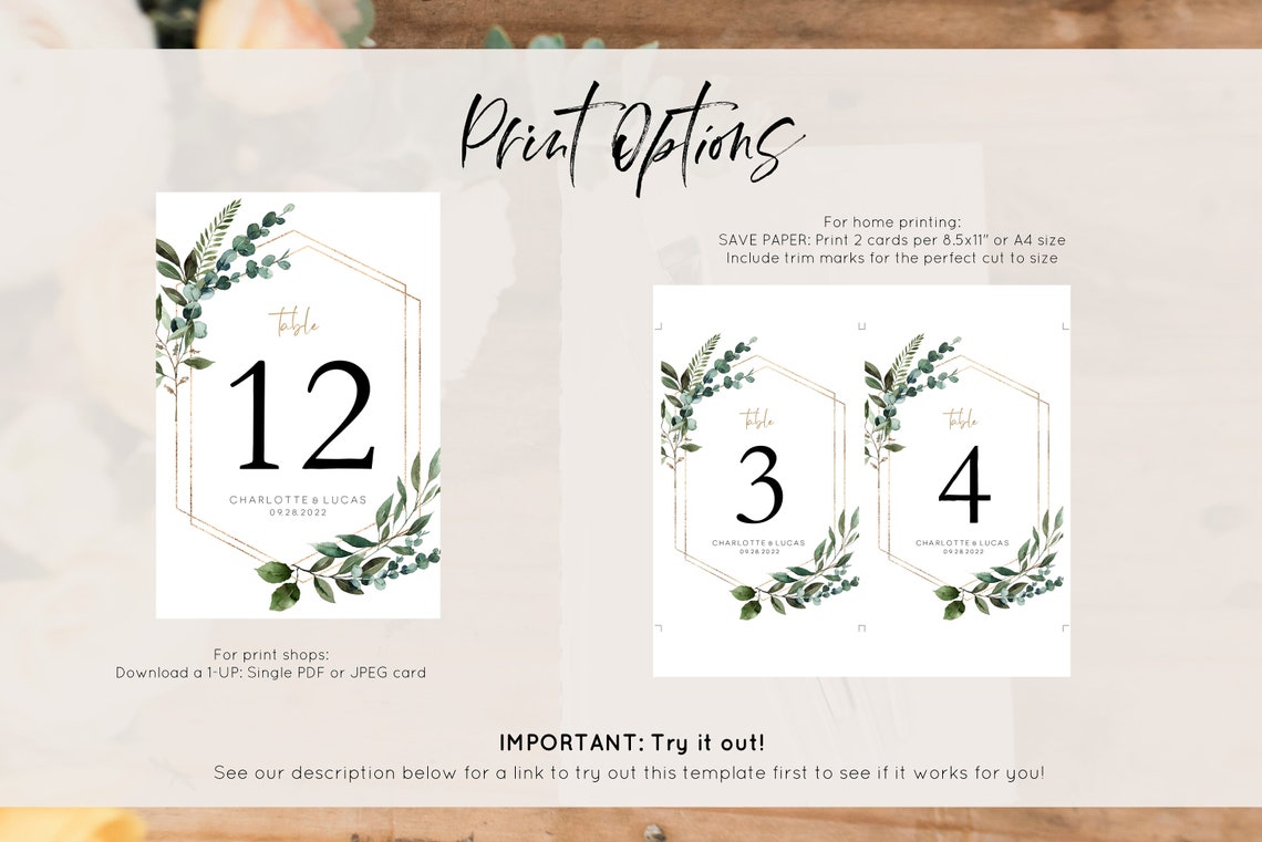 Printable Table Numbers, Greenery Table Numbers, 5x7, 4x6, Table ...