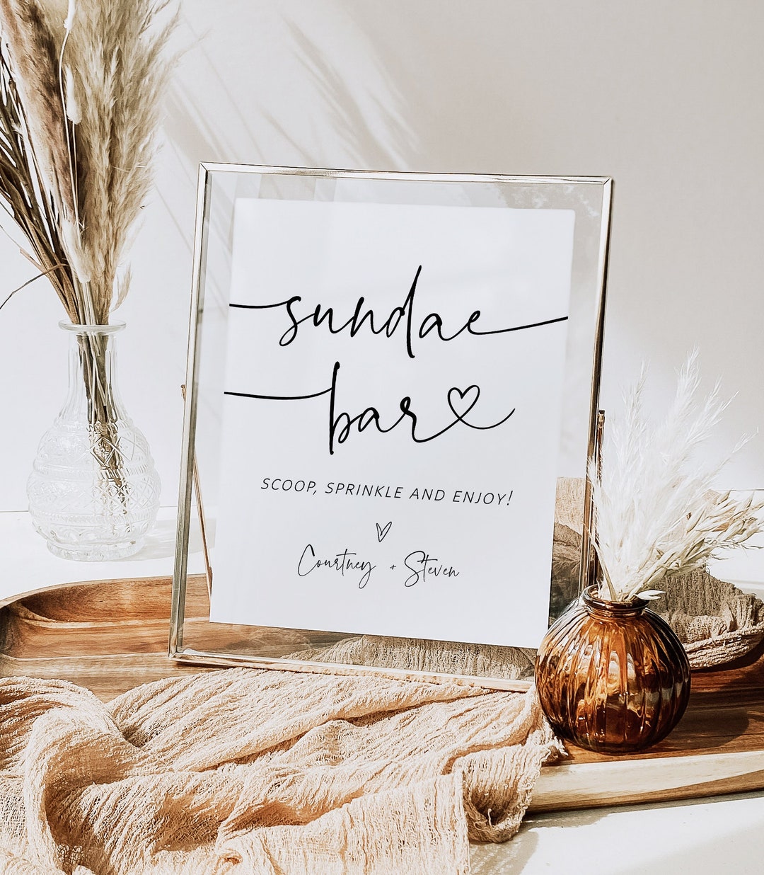 Sundae Bar Sign, Editable Ice-cream Bar Sign, Modern Wedding Ice Cream ...