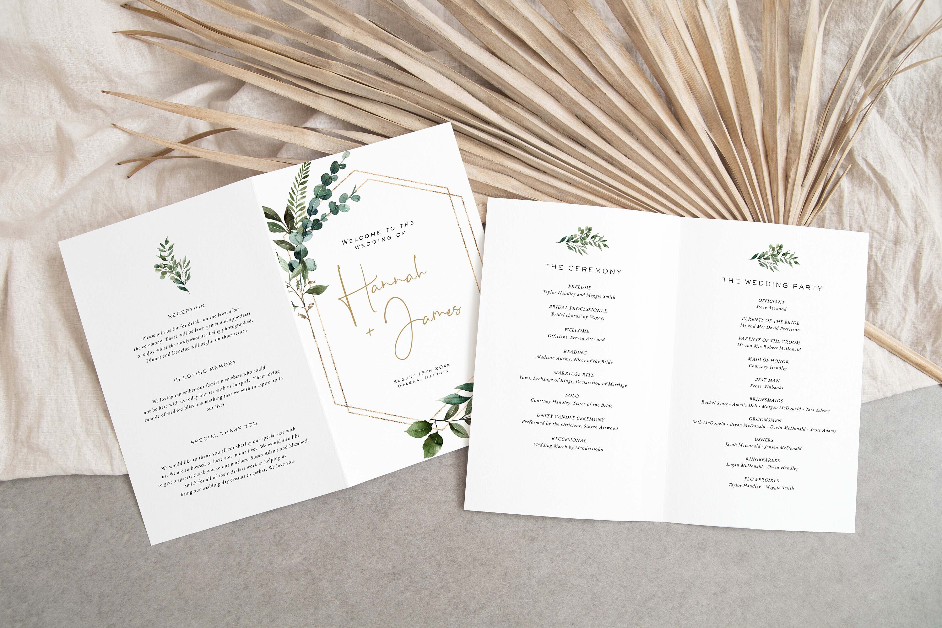 Greenery Wedding Program Template Wedding Program Printable - Etsy