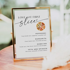 Love at First Slice Pizza Sign, Pizza Bar Sign, Editable Pizza Menu ...