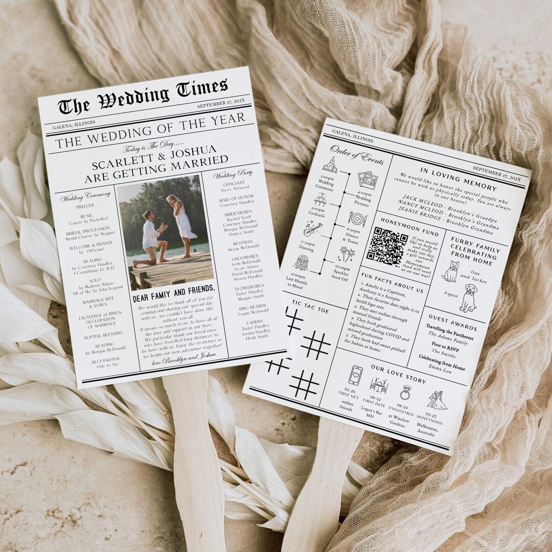 Newspaper Wedding Program Fan, Wedding Fan Program Template ...